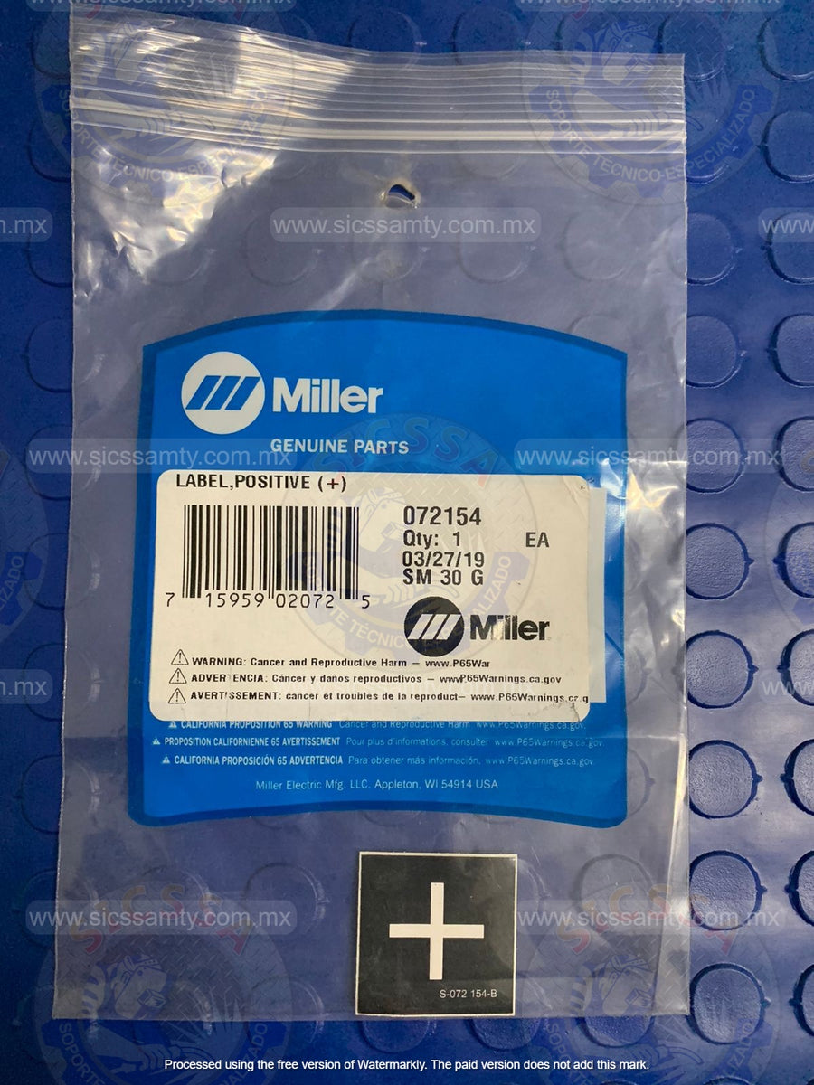 072154 MILLER LABEL,POSITIVE (+) – Soluciones Integrales de Corte y ...