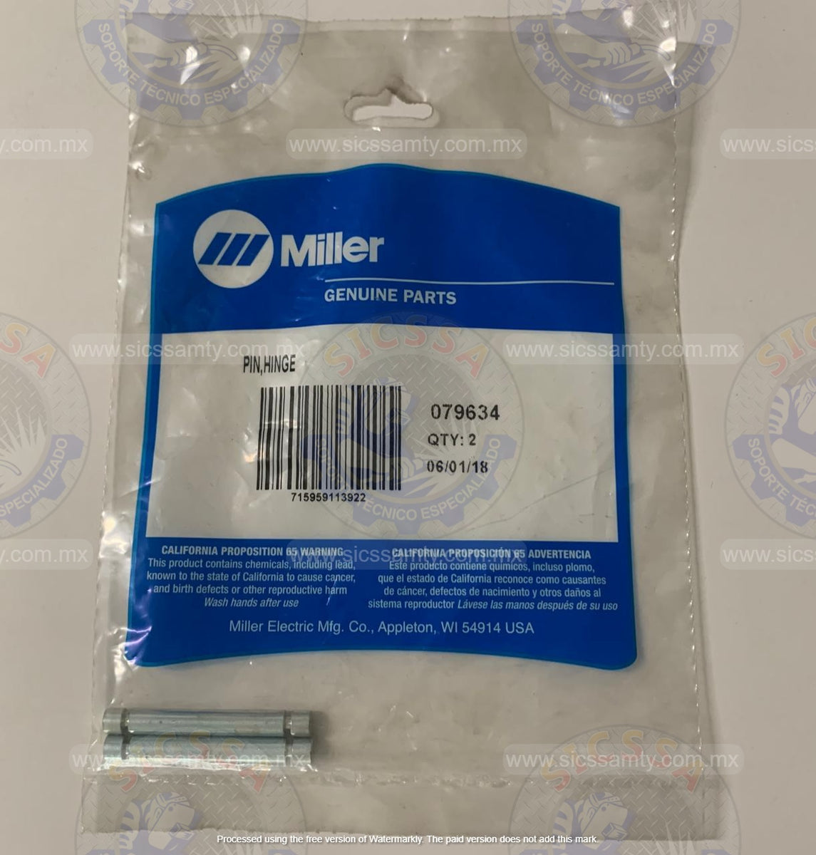 079634 MILLER PIN,HINGE – Soluciones Integrales de Corte y Soldadura