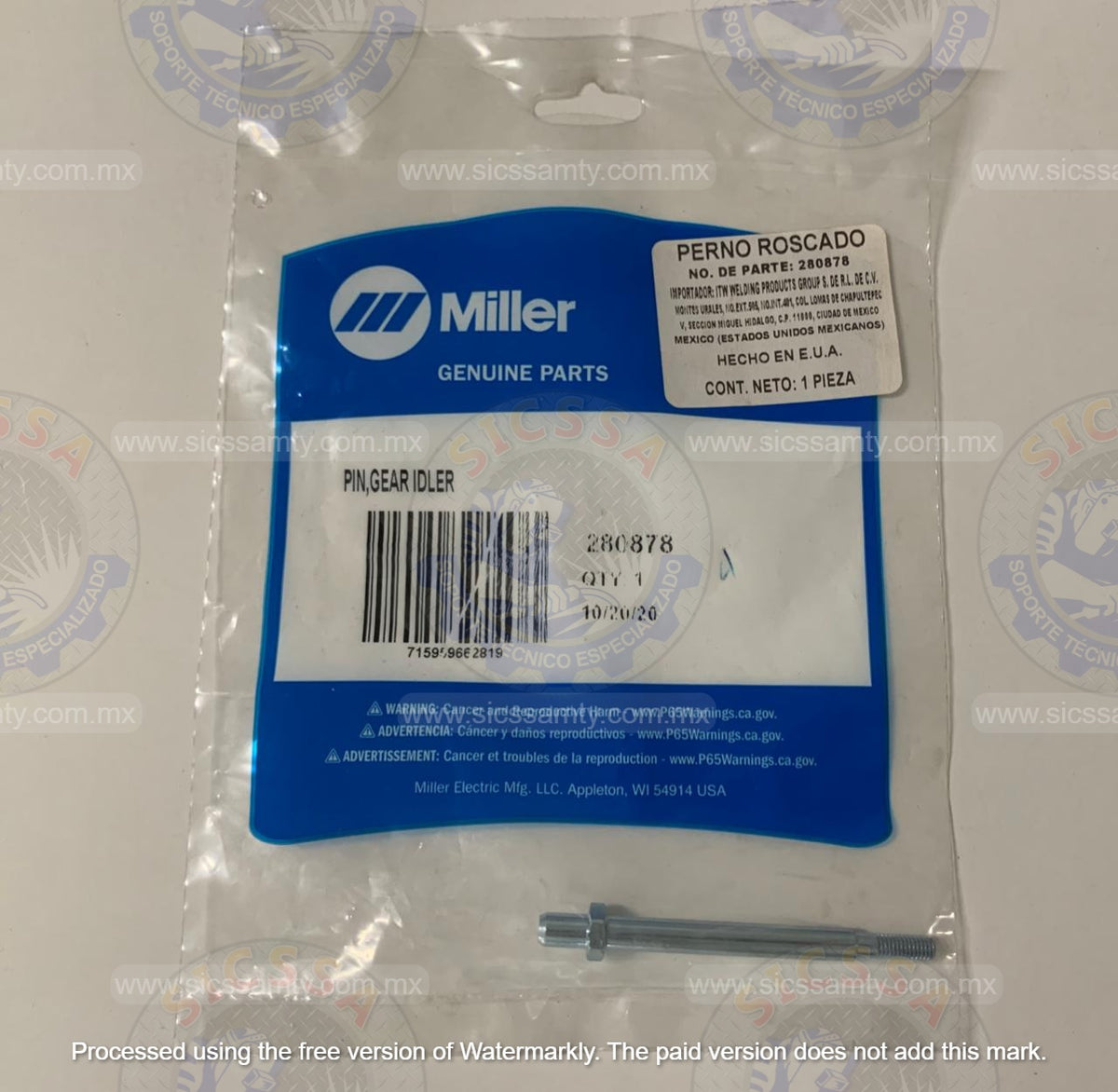 280878 MILLER PIN,GEAR IDLER – Soluciones Integrales de Corte y Soldadura